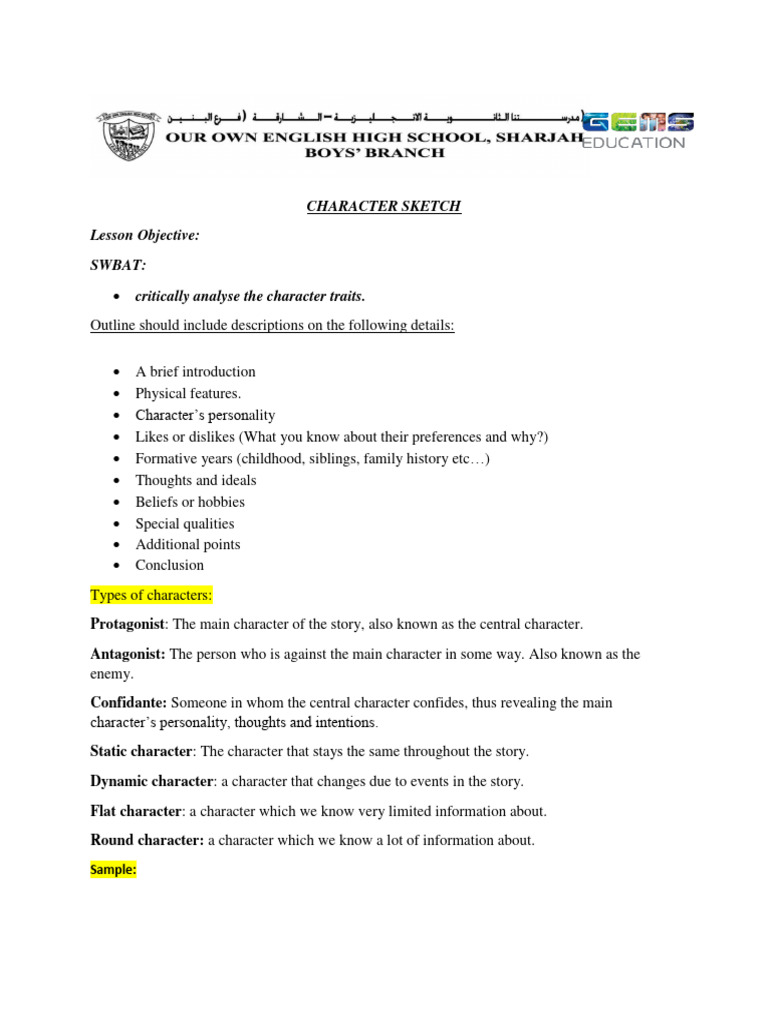 Character Sketch | PDF