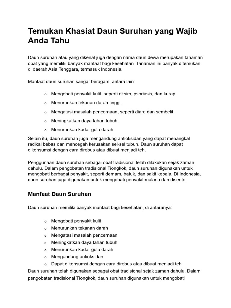 Daun Suruhan Dan Manfaatnya | PDF