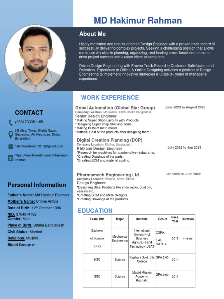 Resume of MD Hakimur Rahman | PDF | Engineering