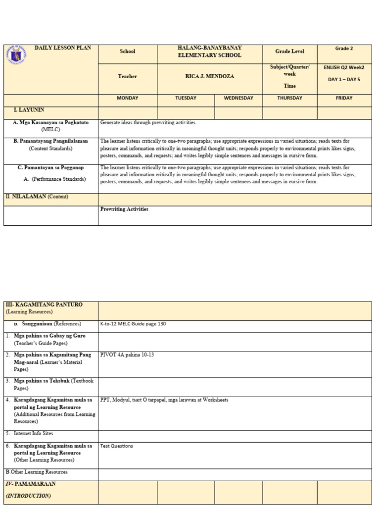 DLP English Week 2 Day 1-5 | PDF | Learning | Cognition