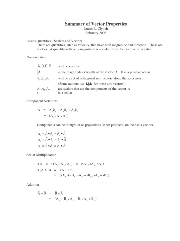 Vectors Summary | PDF | Euclidean Vector | Linear Algebra