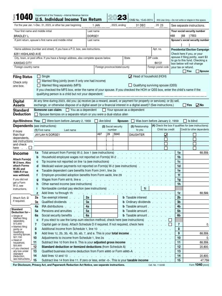 1040 tax 2023 | PDF | Irs Tax Forms | Tax Deduction