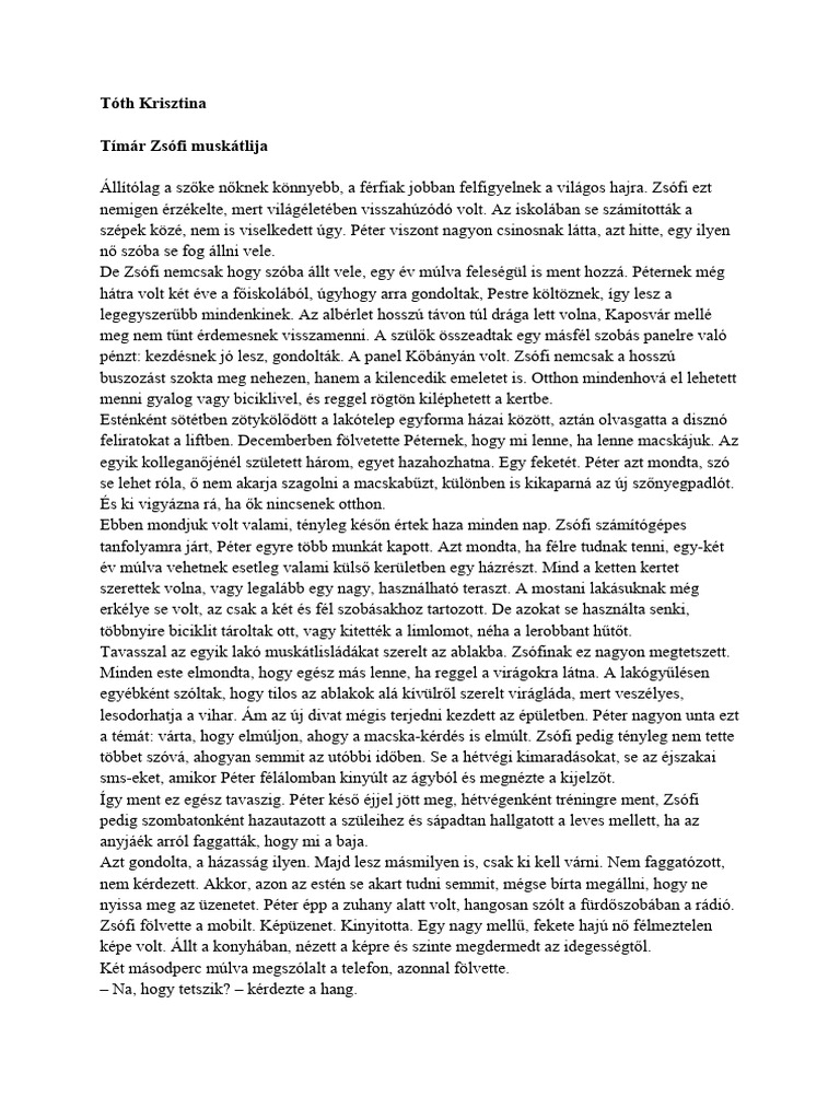 Tóth Krisztina Tímár Zsófi Muskátlija | PDF