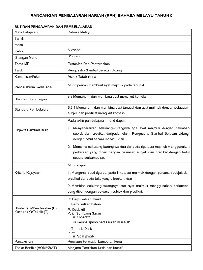 RPH Aspek Tatabahasa M7 | PDF