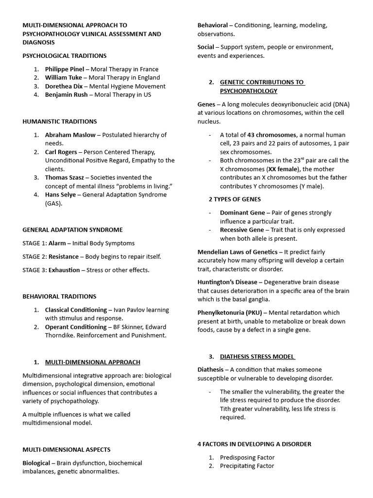 Multi-Dimensional Approach To Psychopathology Vlinical Assessment and ...