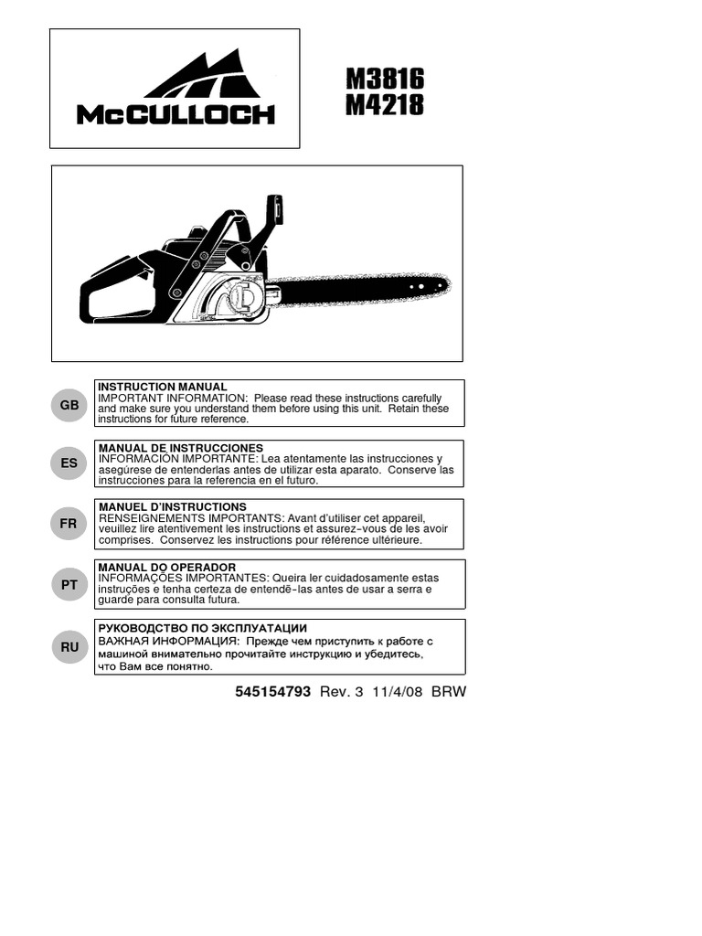 McCulloch M4218 Chainsaw | PDF