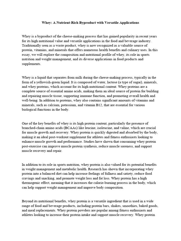 Whey A Nutrient-Rich Byproduct With Versatile Applications | PDF | Foods | Nutrition