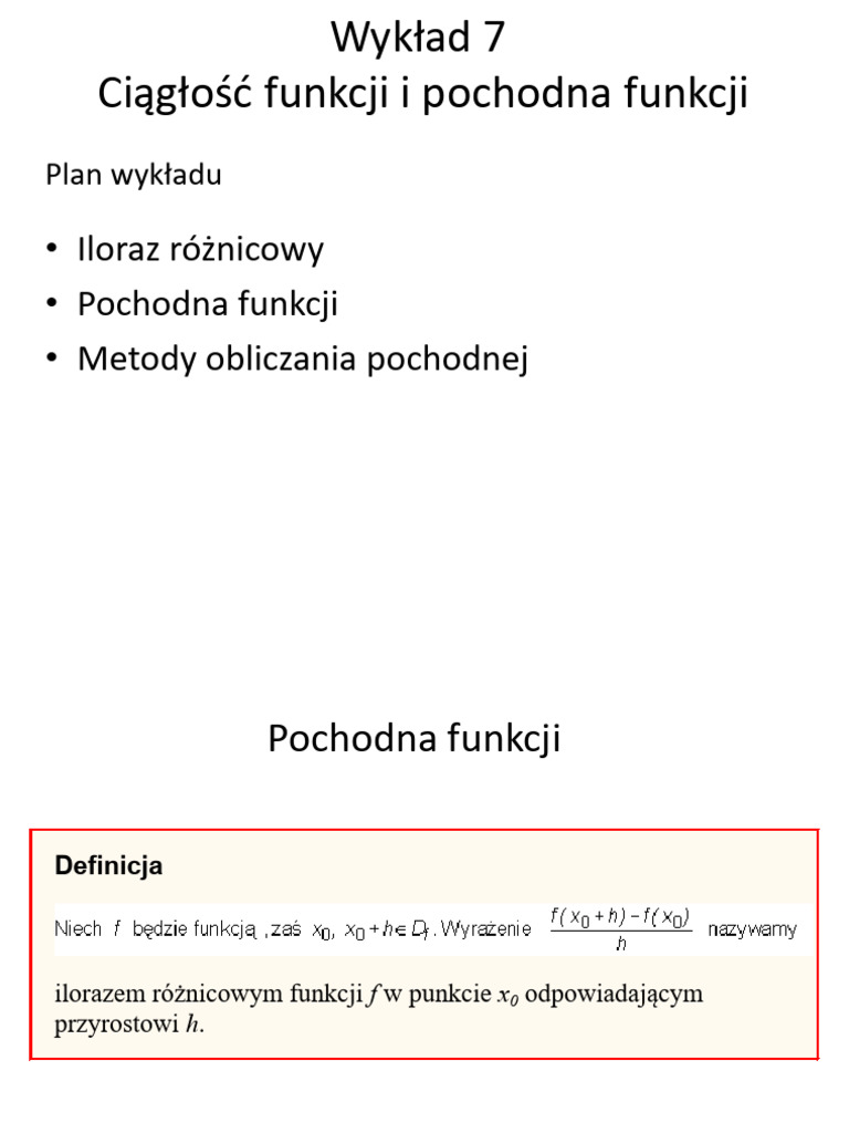 Wykład 5 POCHODNE Wykład7 | PDF