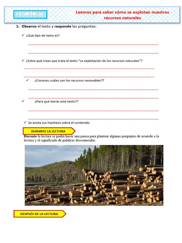 D1 A1 FICHA COM. Leemos para Saber Cómo Se Explotan Nuestros Recursos Naturales | PDF