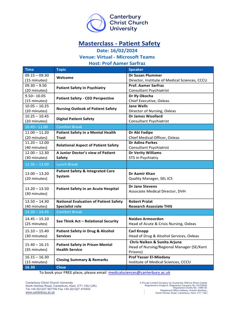 Masterclass Patient Safety 16 2 24 Pdf Psychiatry Patient Safety
