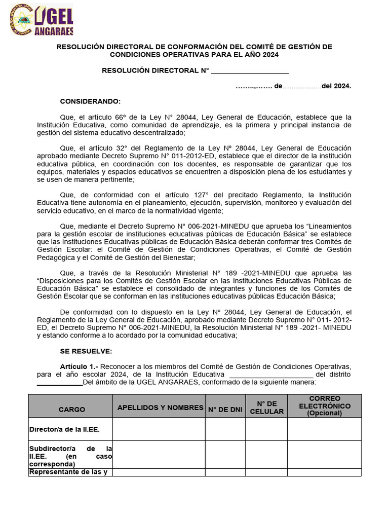 Modelo - RD - Conformacion Comité de Gestión de Condiciones Operativas ...