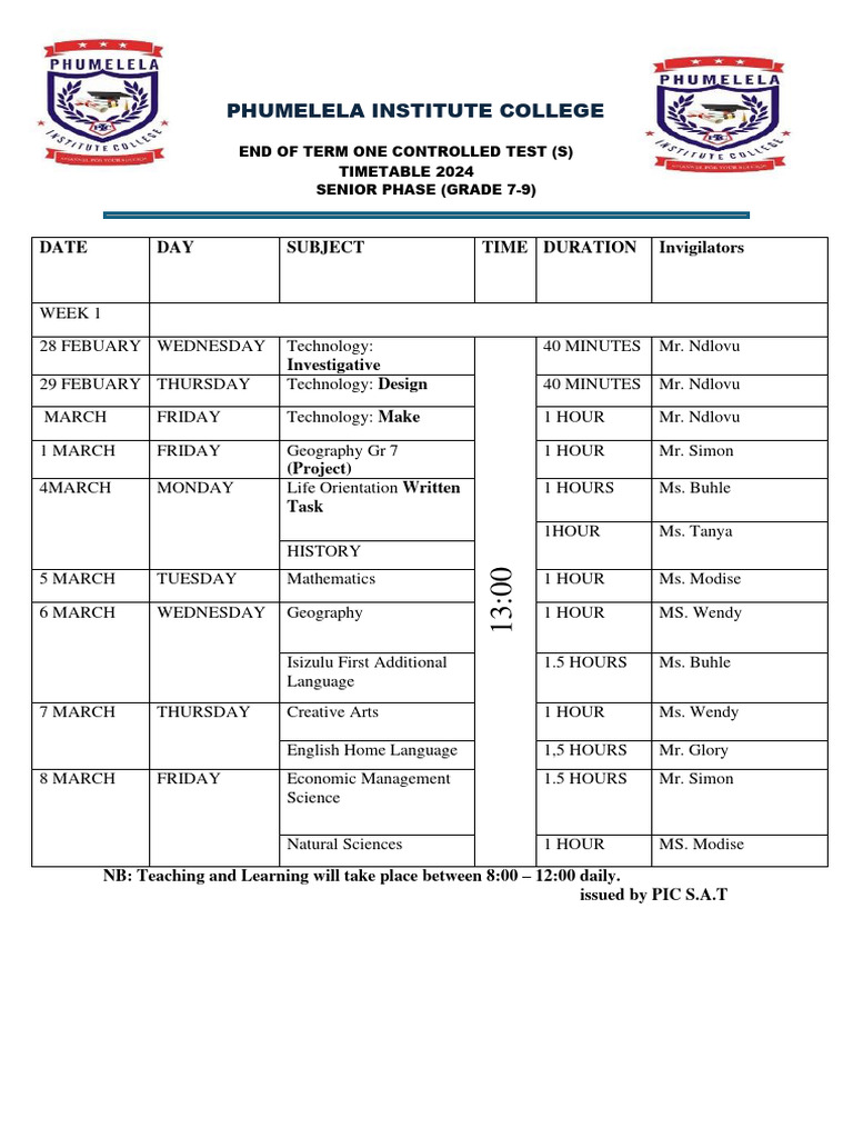 Senior Phase Timetable | PDF