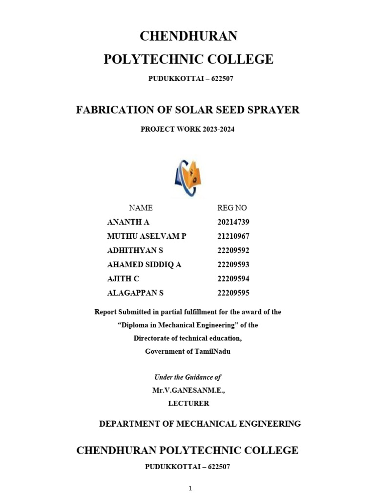 1.fabrication of Solar Seeds Sprayer | PDF | Solar Power | Photovoltaics