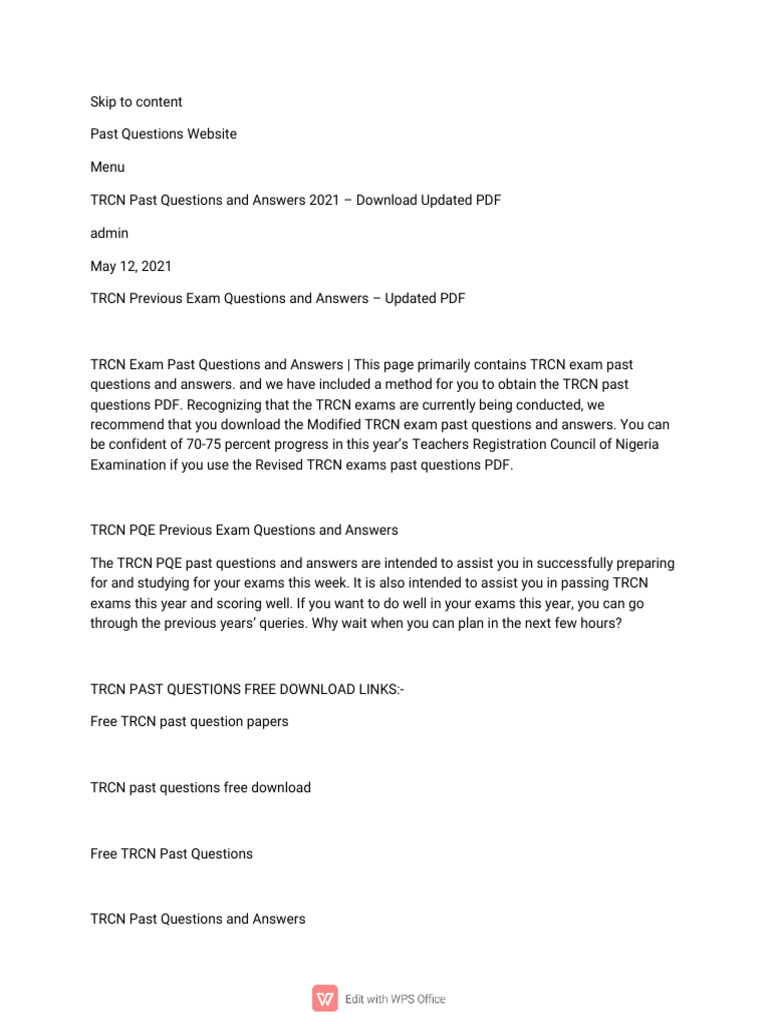 TRCN Past Question Paper | PDF