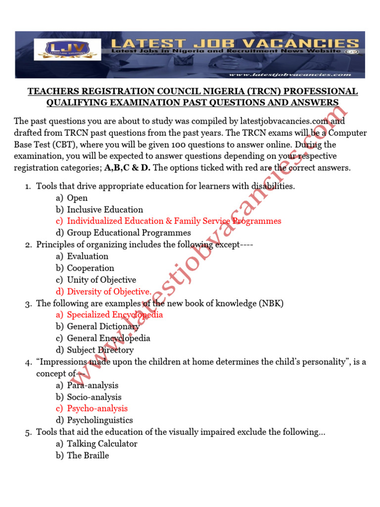 TRCN Past Questions - 2 | Download Free PDF | Curriculum | Teachers