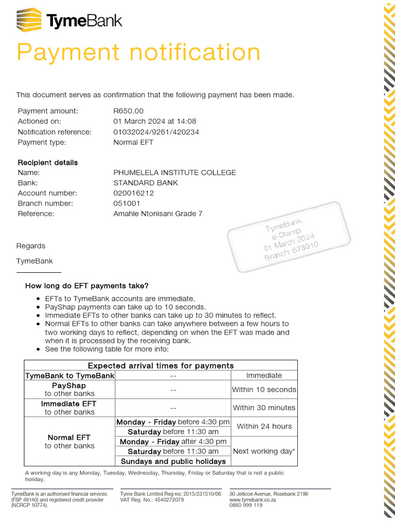 Payment Confirmation for EFT Transfer | PDF