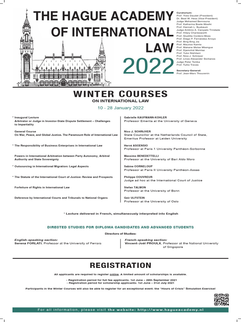 Hague Academy 2022-Winter Course | PDF | International Law | Justice