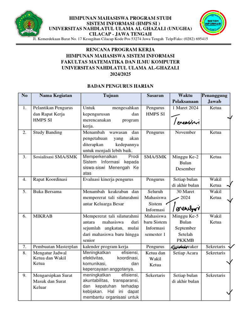 Rencana Program Kerja Hmps Si 2024 | PDF