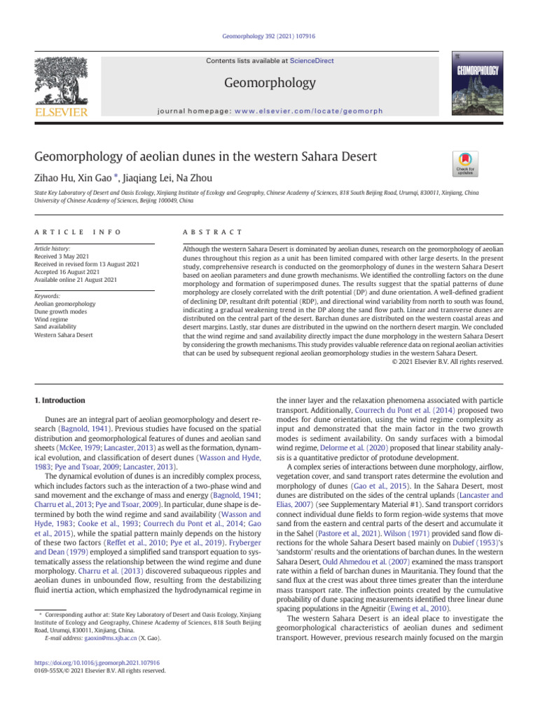 Geomorphology of Aeolian Dunes in The Western Sahara Desert | PDF ...