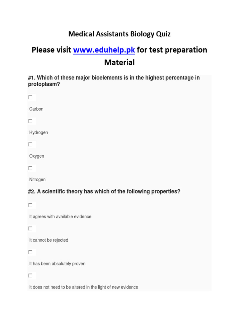 Medical Assistants Biology Quiz | PDF | Mitosis | Cell (Biology)