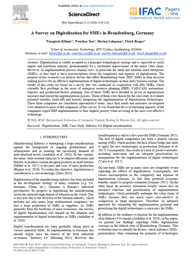 A Survey of Digitalization For Smes | PDF | Small And Medium Sized Enterprises | Logistics