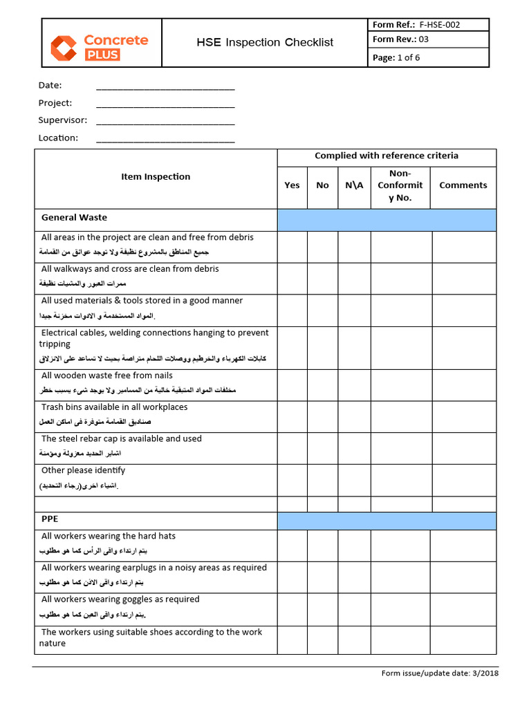 002-HSE Inspection Checklist | PDF
