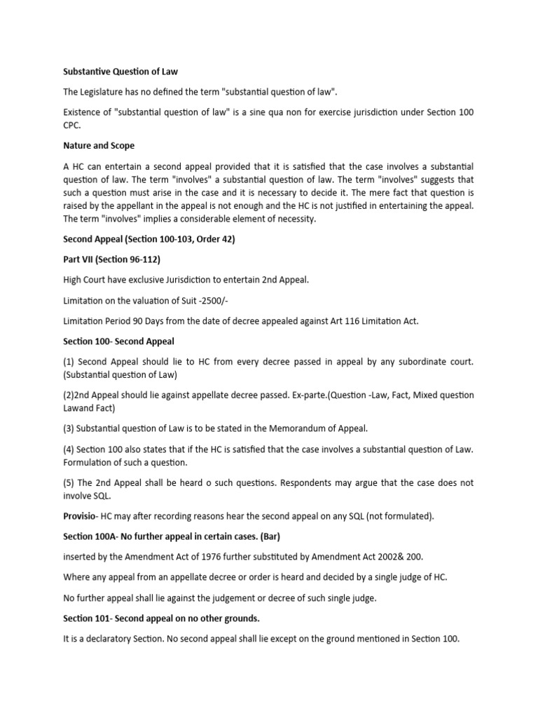 Substantial Question of Law | PDF | Judgment (Law) | Appeal