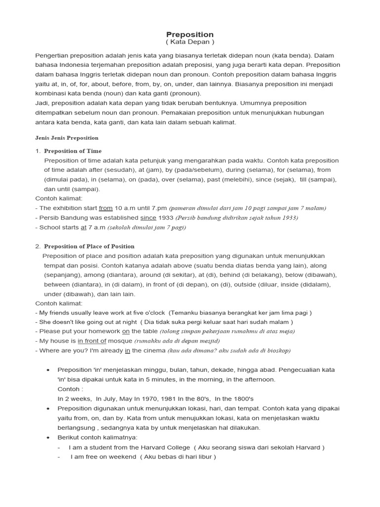 Materi Preposition Kelas 9 (SMSTR 2) 2024 | PDF