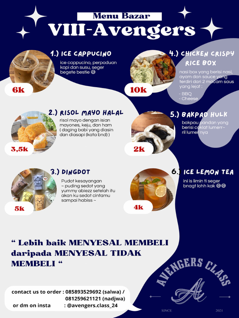 Menu bazar kelas 9A 2023 | PDF