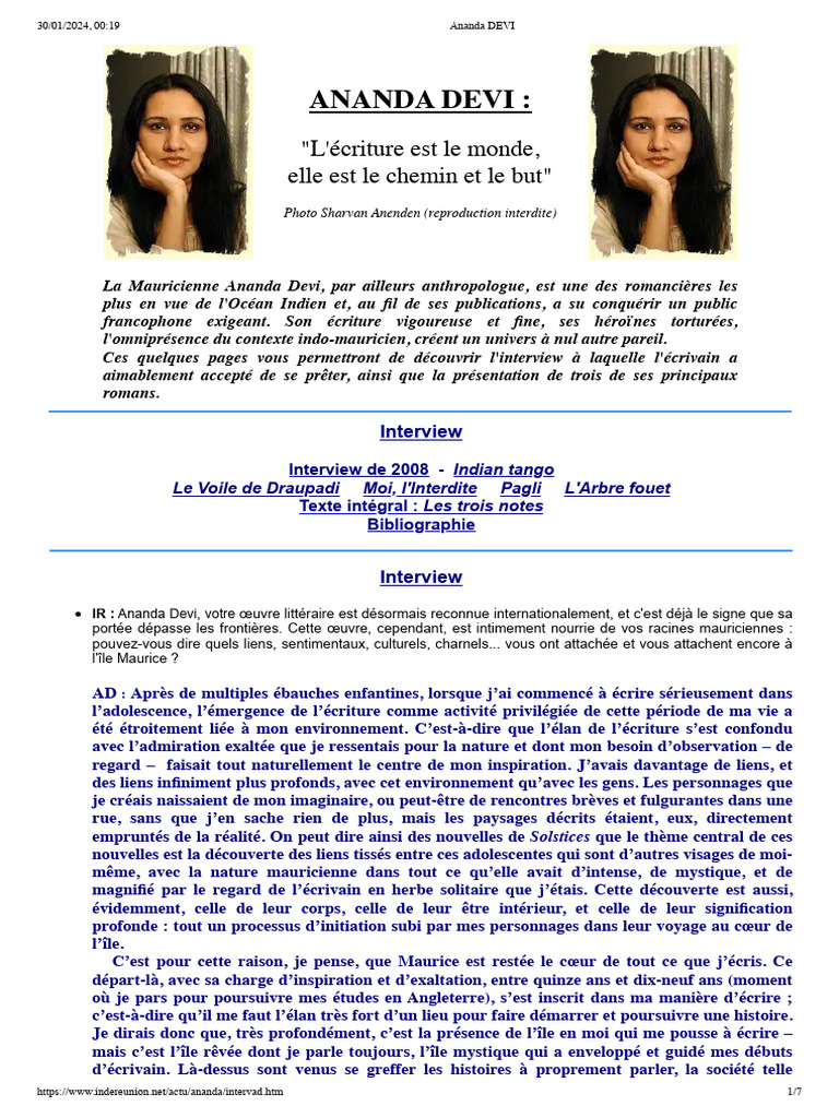 Ananda DEVI-interview | PDF | Dieu | Réincarnation