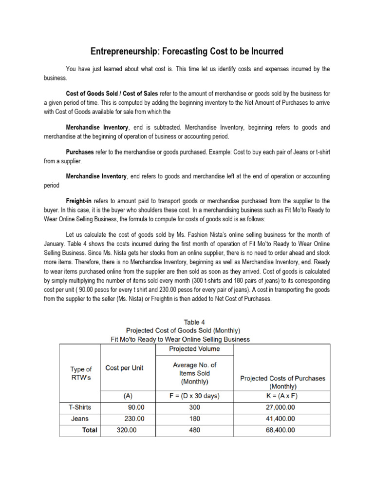 Cost Forecasting for Business Operations | PDF | Cost Of Goods Sold ...