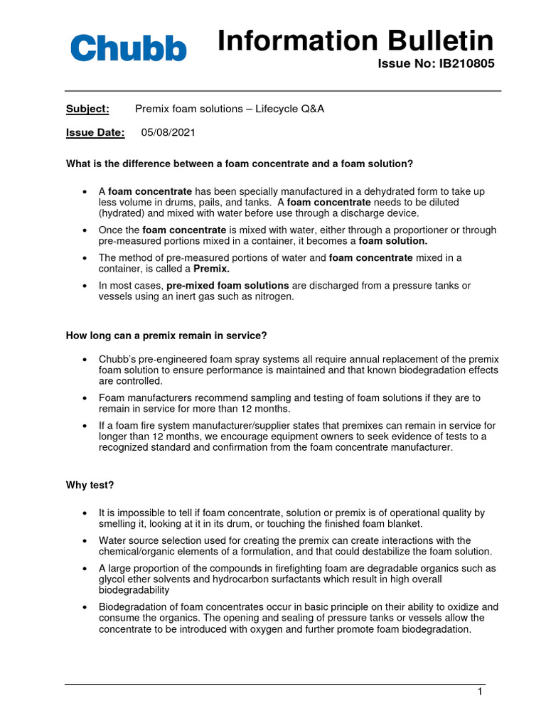 IB210805 Premix Foam Lifecycle QnA | PDF | Chemical Substances | Chemistry