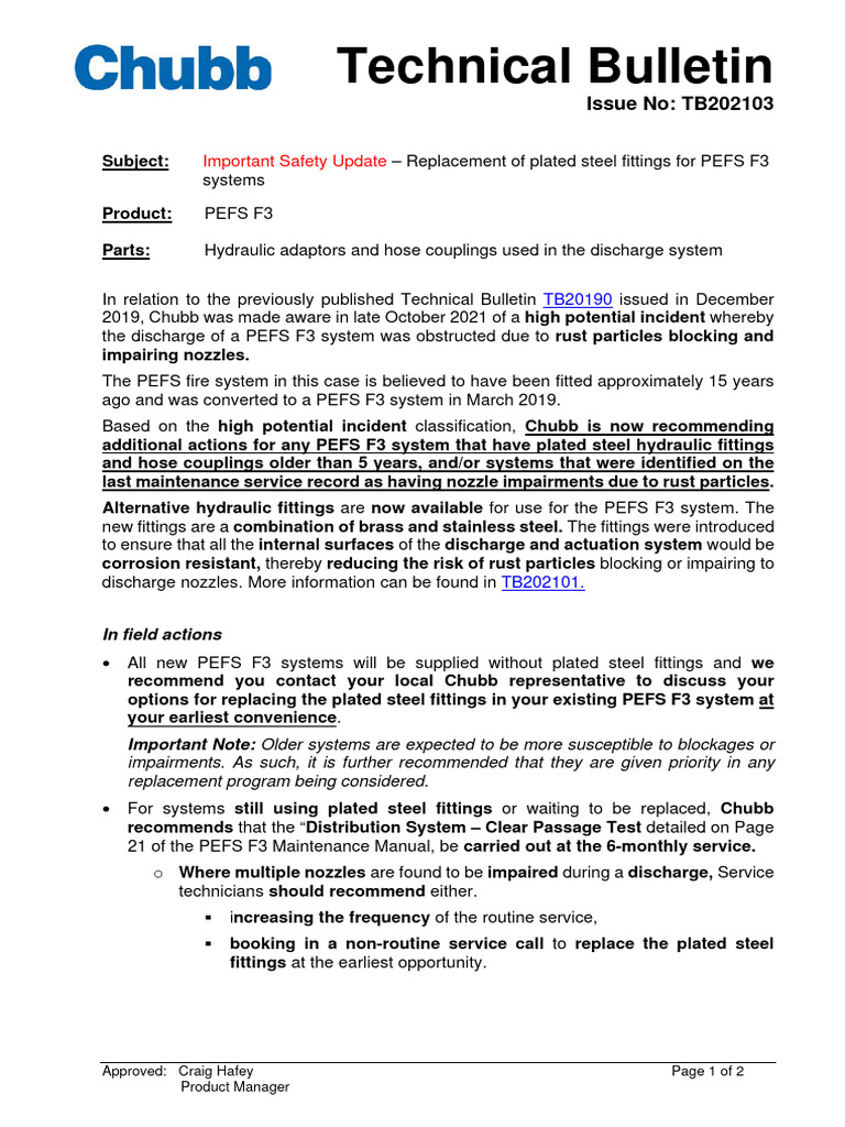 TB202103 PEFS F3 Steel Fittings Important Safety Update | PDF | Rust