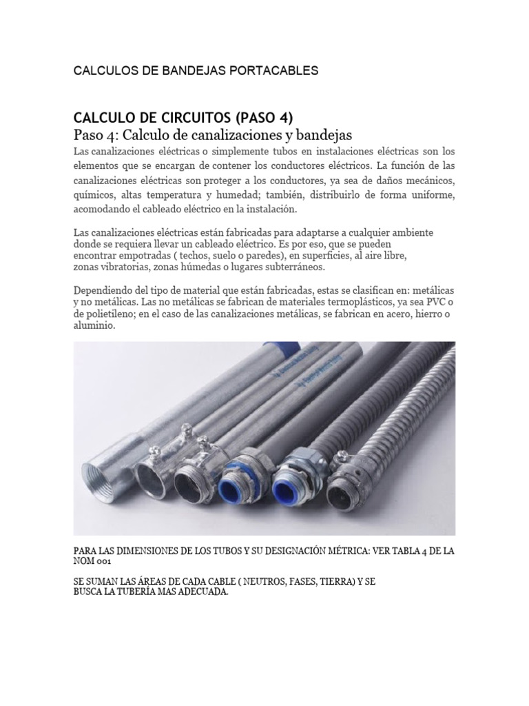 Calculos de Bandejas Portacables | PDF | Tubería (transporte de fluidos) | Cableado eléctrico