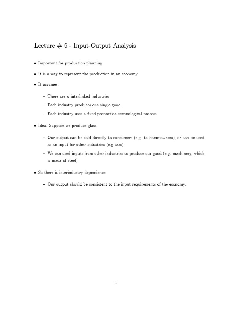 Input Output Analysis Pdf Input Output Model Derivative