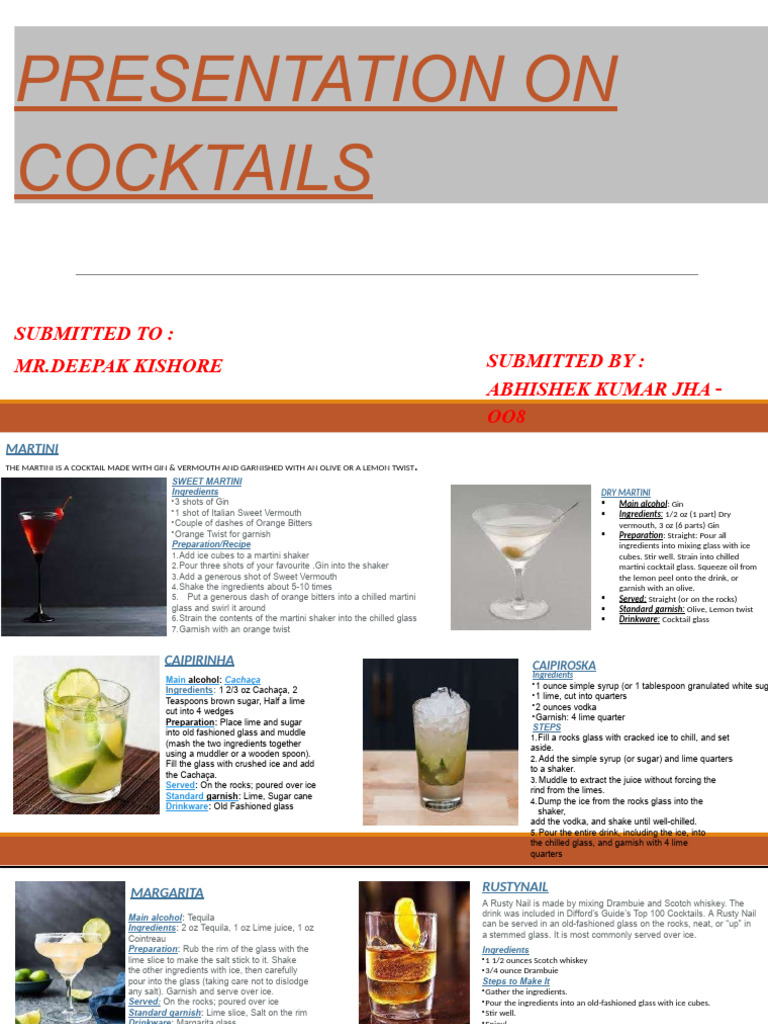 COCKTAILS PRESENTATION | PDF | Martini (Cocktail) | Alcoholic Drinks