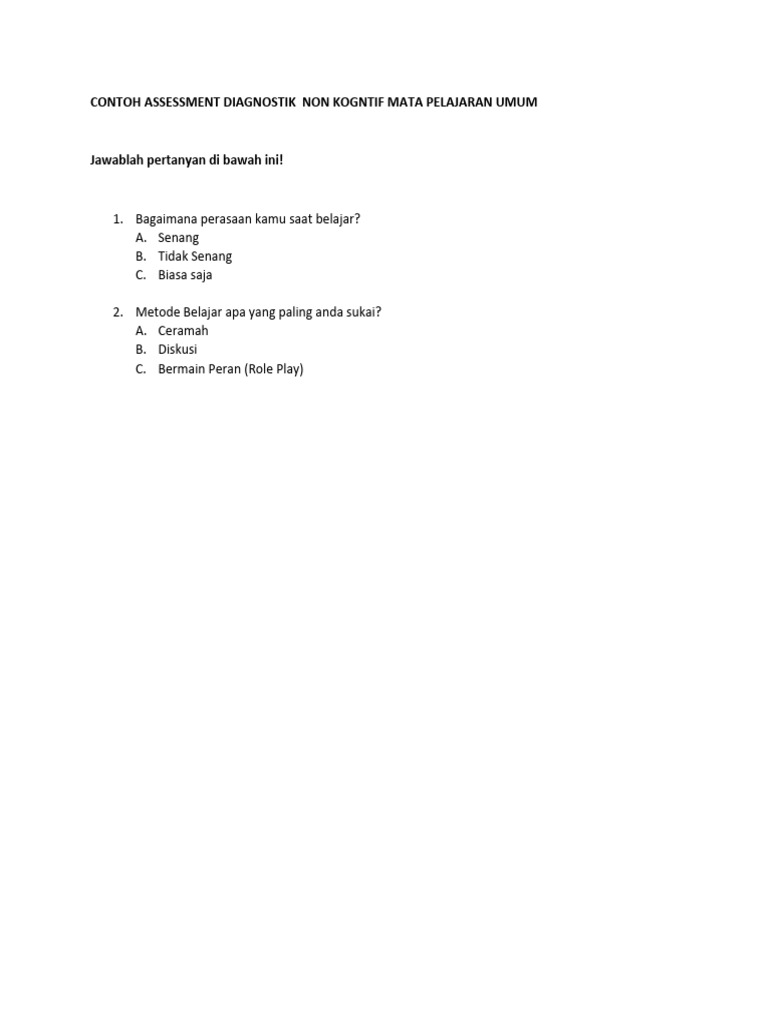 Contoh Assessment Pembelajaran Indonesia | PDF | Karier & Perkembangan