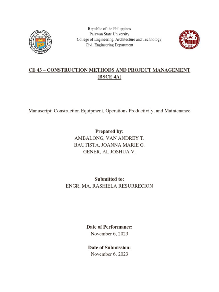 Group 5 - Construction Equipment Operations and Maintenance (Manuscript ...