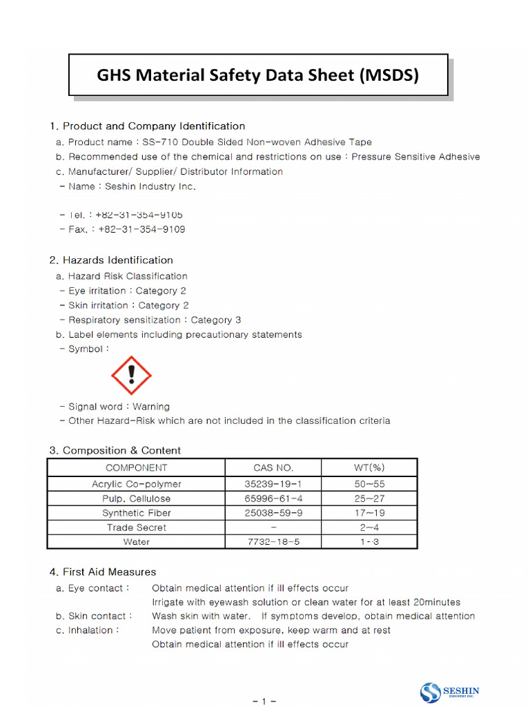 SS-710 Adhesive Tape Safety Data | PDF