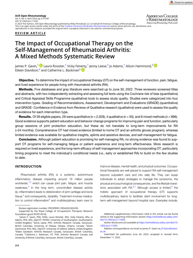 ACR Open Rheumatology - 2024 - Gavin - The Impact of Occupational ...