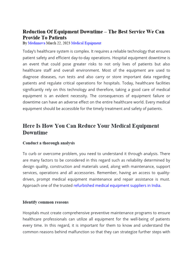 Reducing Hospital Equipment Downtime | PDF | Health Care | Medical Device