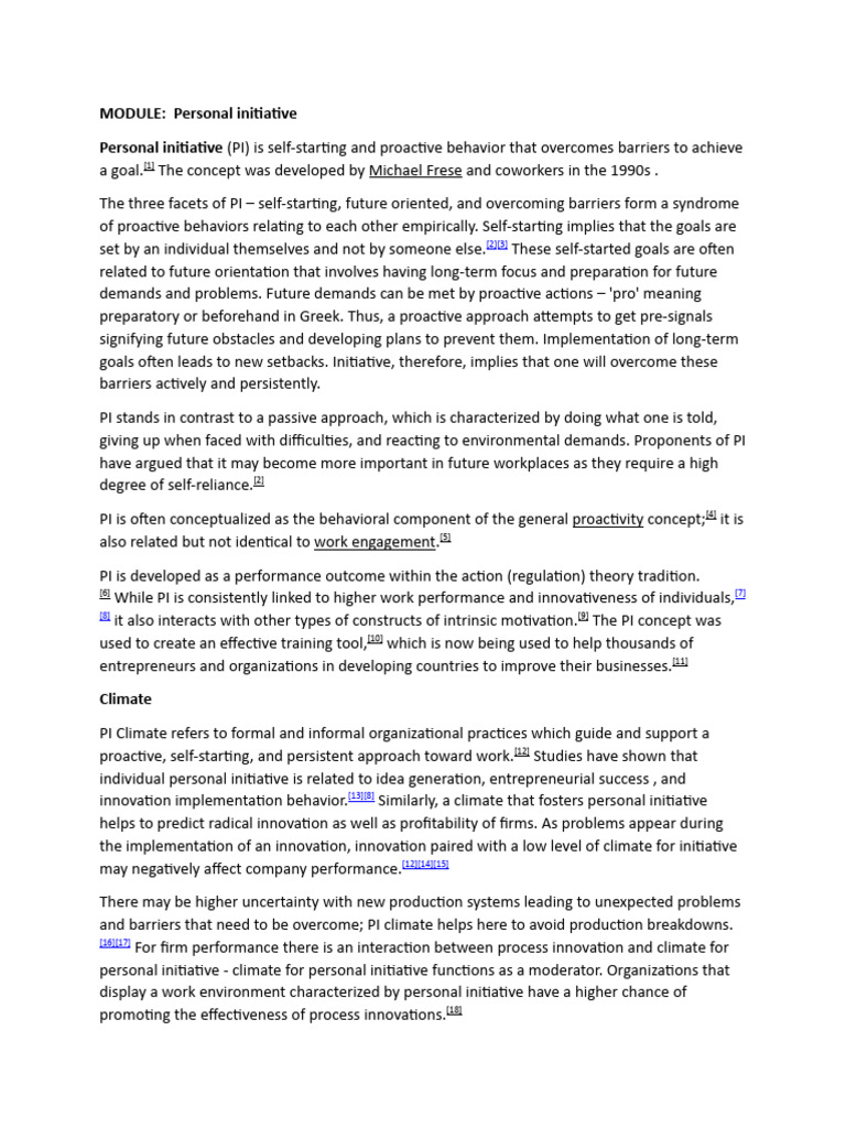 Personal Initiative: Proactive Work Behavior | PDF | Innovation ...