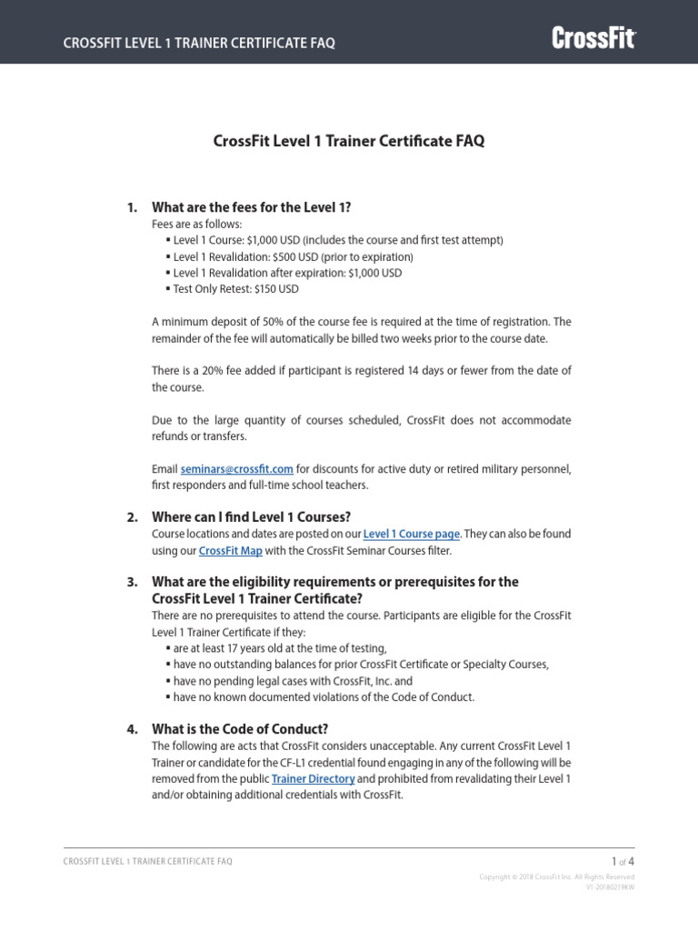 Crossfit l1 Credential Faq | PDF