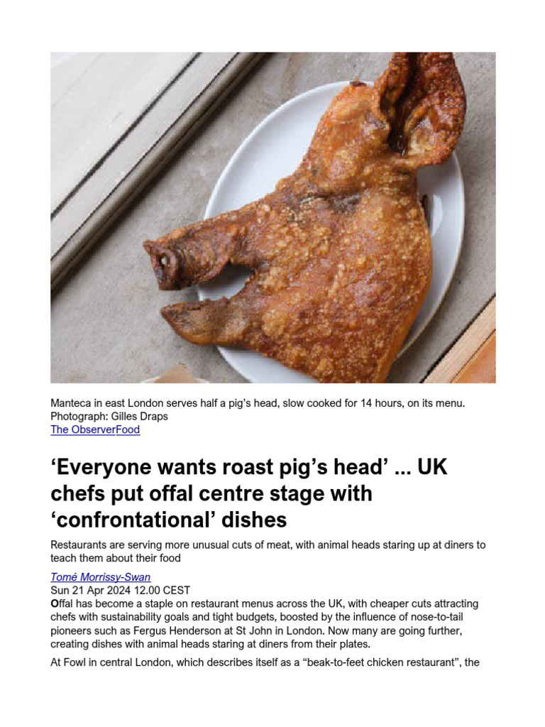 UK Restaurants Embrace Offal Dishes | PDF | Offal | Menu