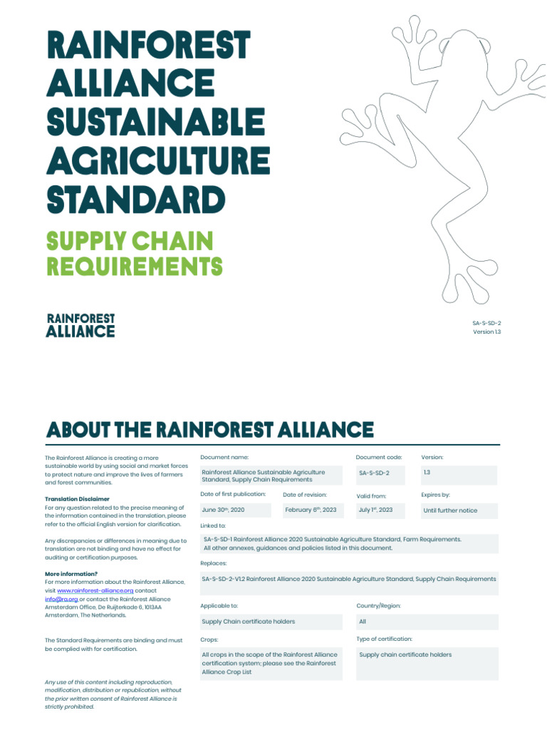 SA S SD 2 V1.3 Rainforest Alliance 2020 Sustainable Agriculture Standard Supply Chain ...