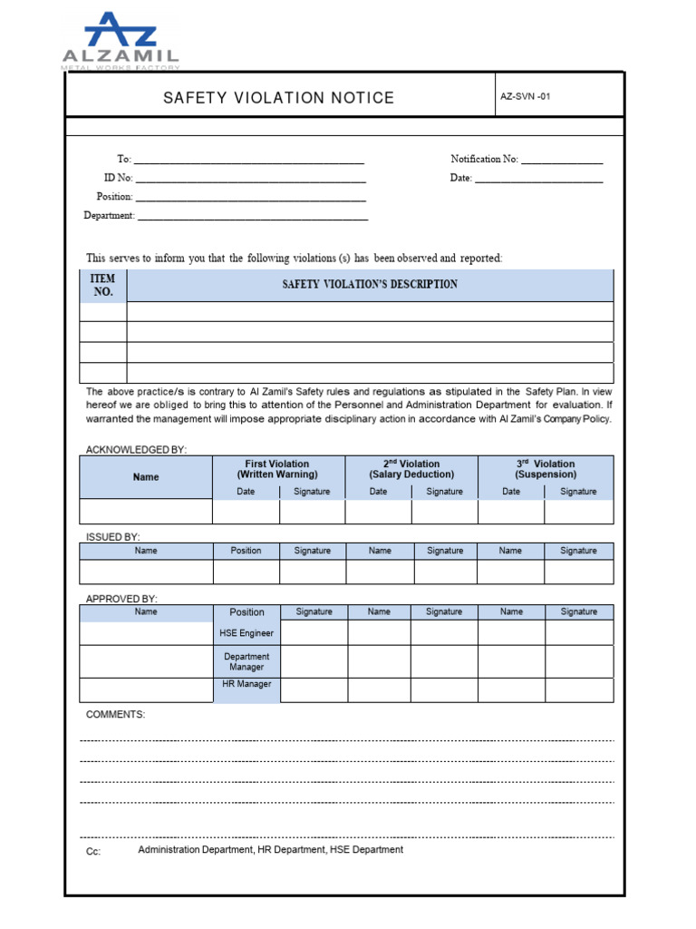 Safety Violation Notice | PDF