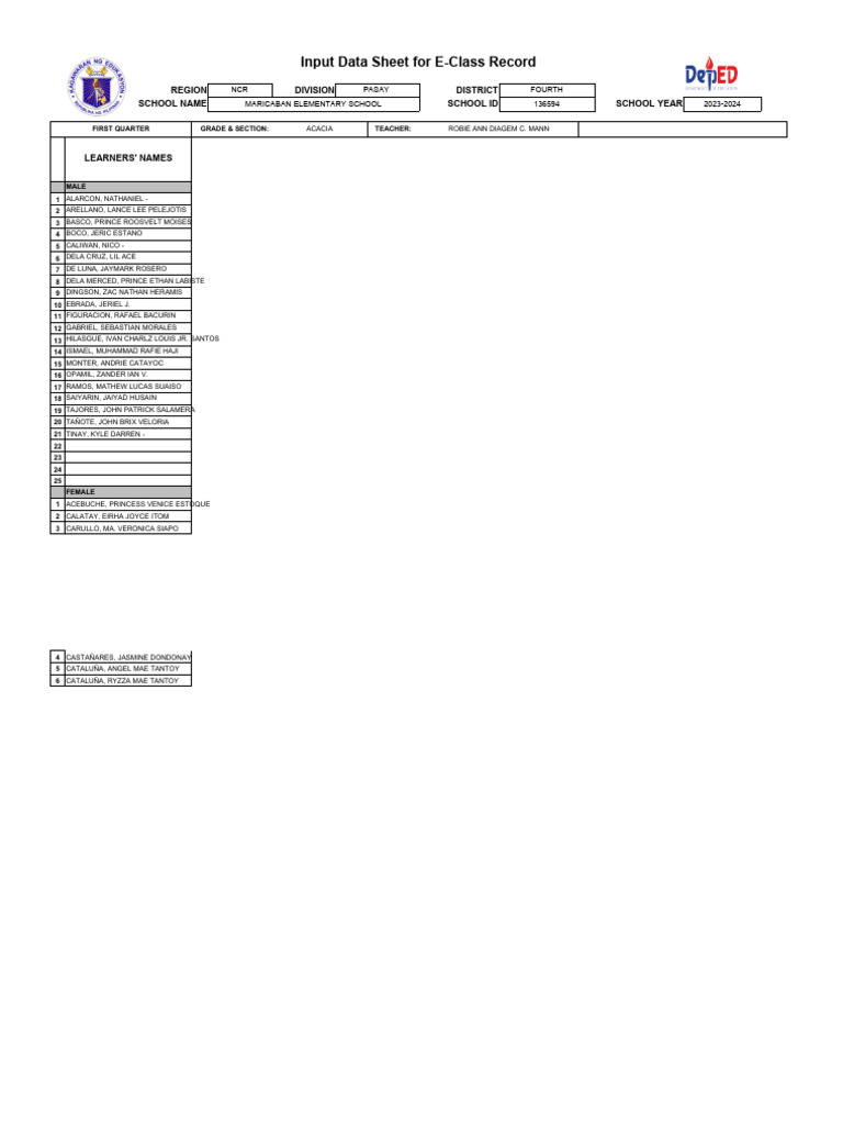 E-Class Record for Maricaban School | PDF