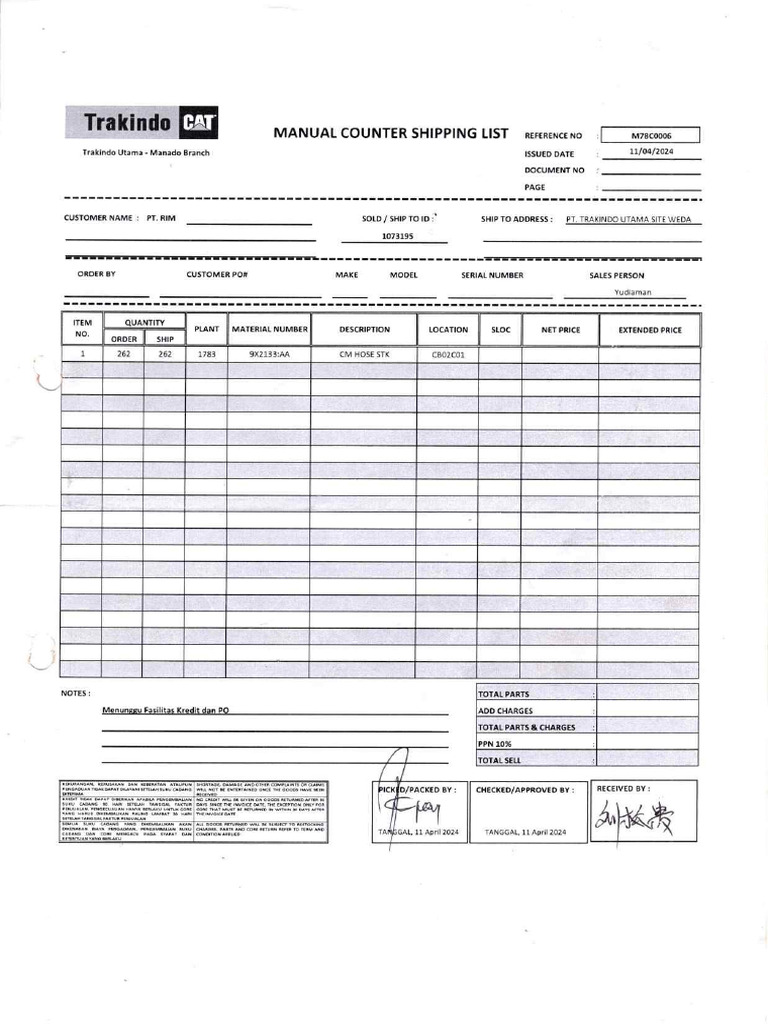 Manual Shipping List | PDF