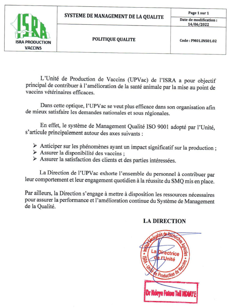 Politique Qualite Interne 2023 | PDF