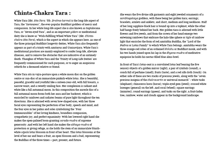 Chinta-Chakra Tara, White Wish-Granting Wheel Tara | PDF | Buddhist Practices